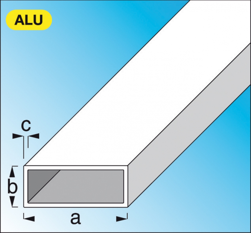 tube rectangulaire en aluminium brut dim. 50x20 mm ép. 1,5 mm lg. 2 m