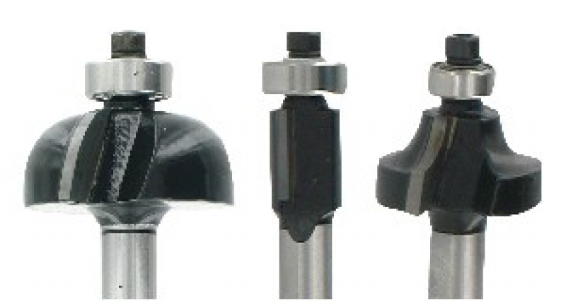 3 fraises à gorge, 1/4 de rond et à affleurer - carbure - queue Ø 8 mm