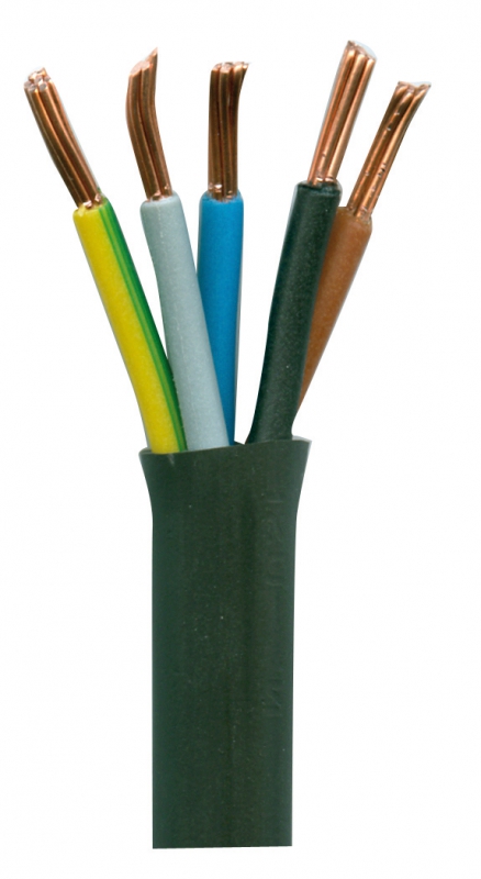 câble indust. rigide U1000 R2V massif 5G2,5 mm2 260 kg/km noir touret 500 m